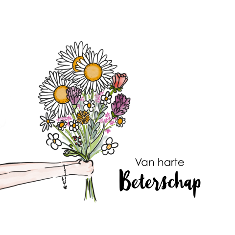 Beterschap lief kaartje tekening bos bloemen