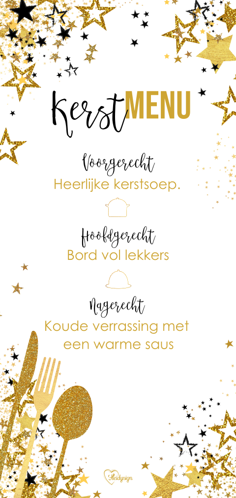 Feestelijke kerst menukaart zwart goud sterren