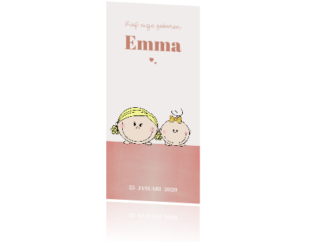 Geboortekaart kraft baby meisje met grote zus Emma